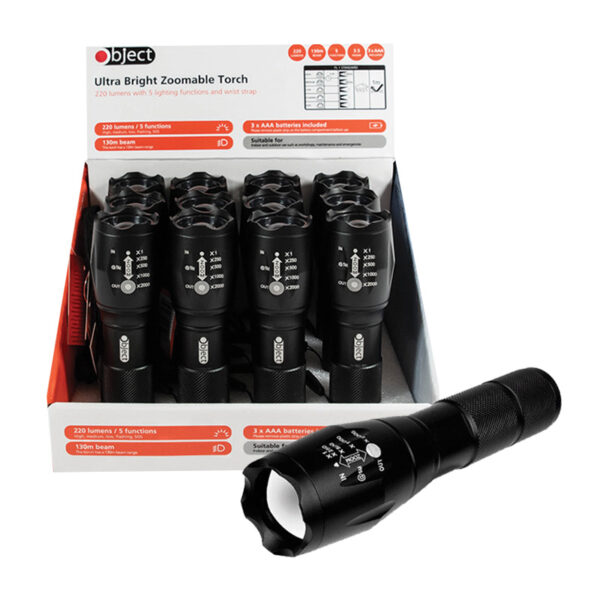 Object Ultra Bright Zoomable Torch in display of 12 | CTC Wholesalers