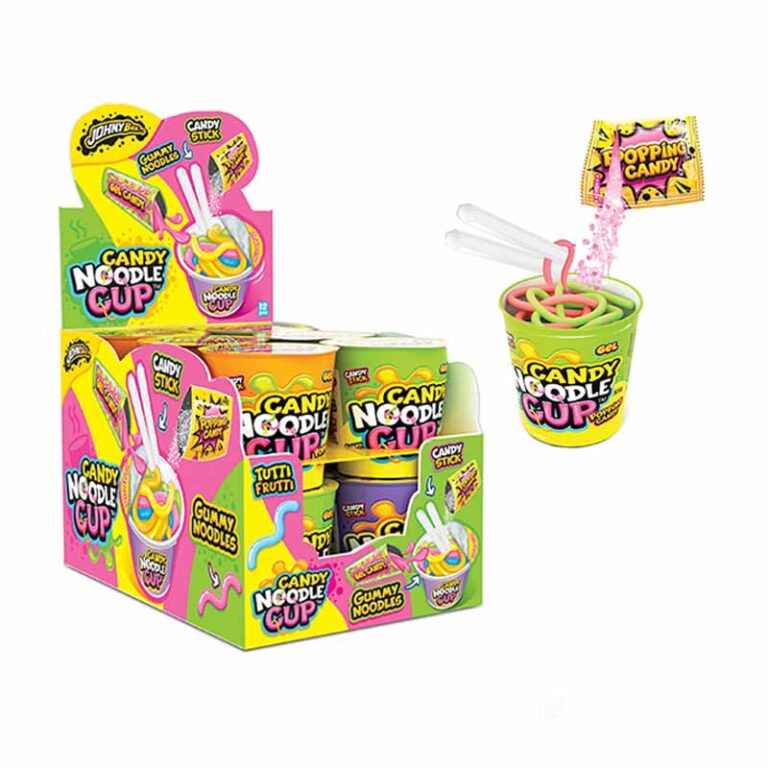 Johny Bee Candy Noodle Cup 55g in display of 12 | CTC Wholesalers