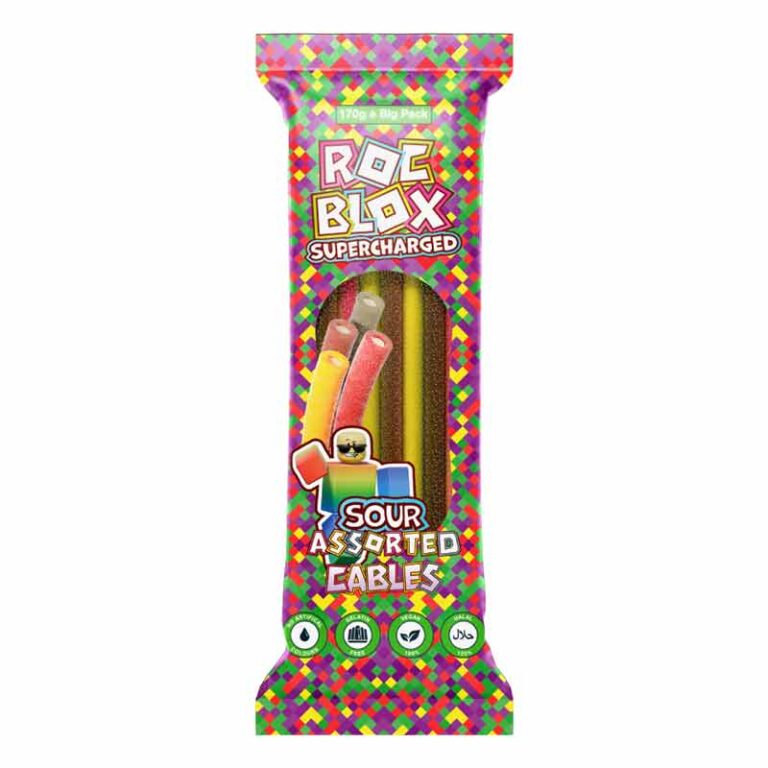 Roc Blox Supercharged Sour Assorted Cables 170g in a display of 12 ...
